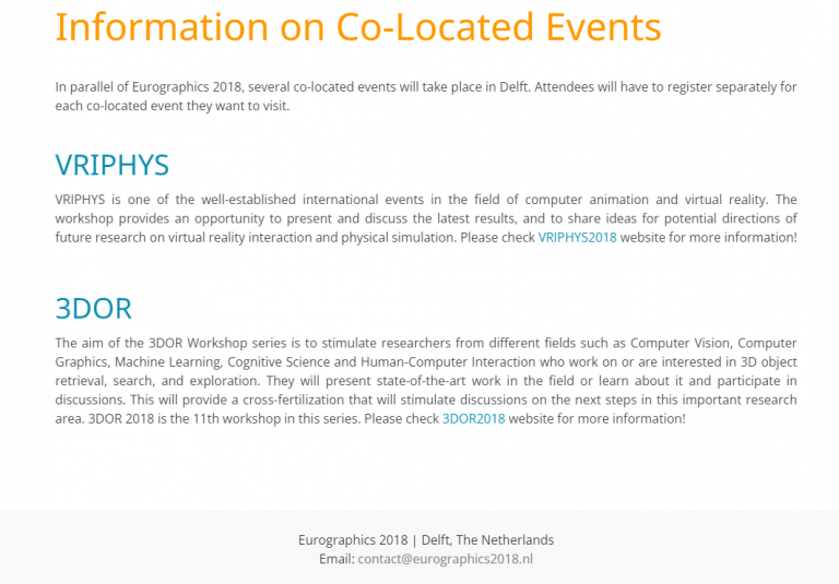 Information on Co-Located Events – Eurographics 2018