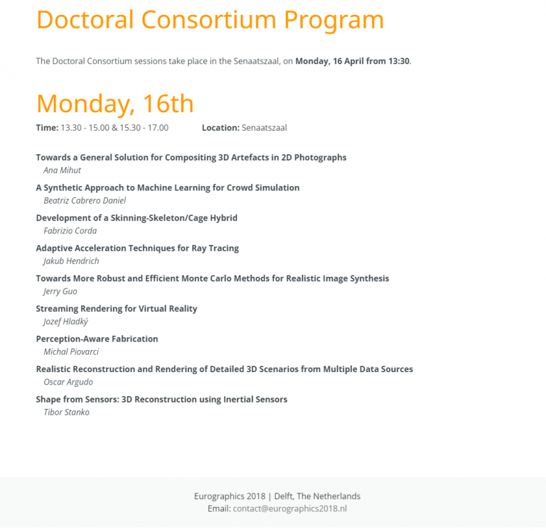 Doctoral Consortium Program – Eurographics 2018