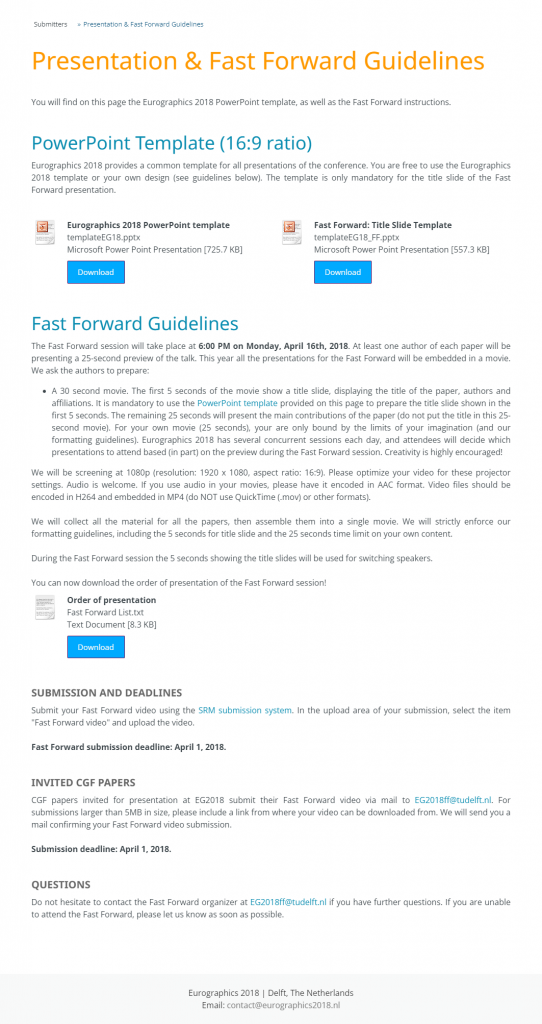 Presentation & Fast Forward Guidelines – Eurographics 2018
